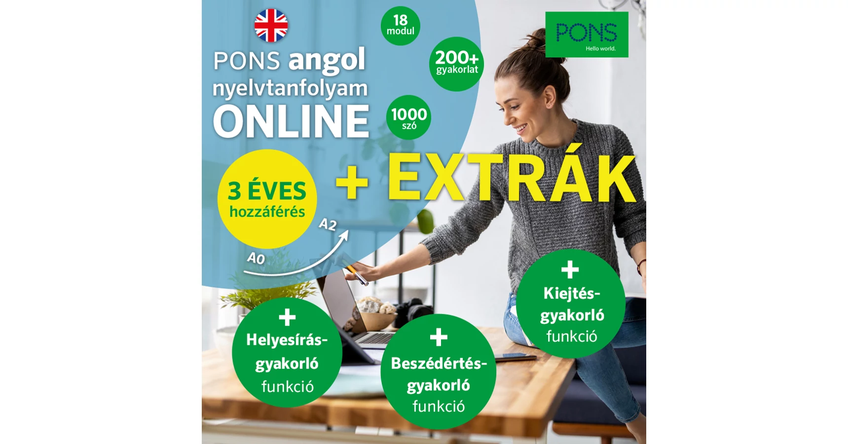 Angol Nyelvtanfolyam Online + Extrák 3 éves hozzáférés - pons.hu